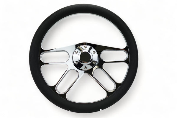 14" BILLET CHROME ALUMINUM MUSCLE - HALF WRAP STEERING WHEEL WITH HORN ...