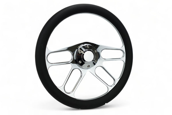 14" BILLET CHROME ALUMINUM MUSCLE - HALF WRAP STEERING WHEEL WITH HORN ...