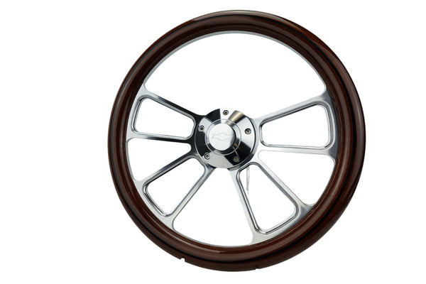 14" BILLET POLISHED ALUMINUM MUSCLE - HALF WRAP STEERING WHEEL WITH CH ...