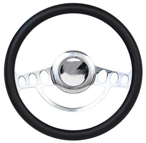 14" Forever Sharp Nostalgia 9 Hole Chrome w/Black Half Wrap Steering W ...